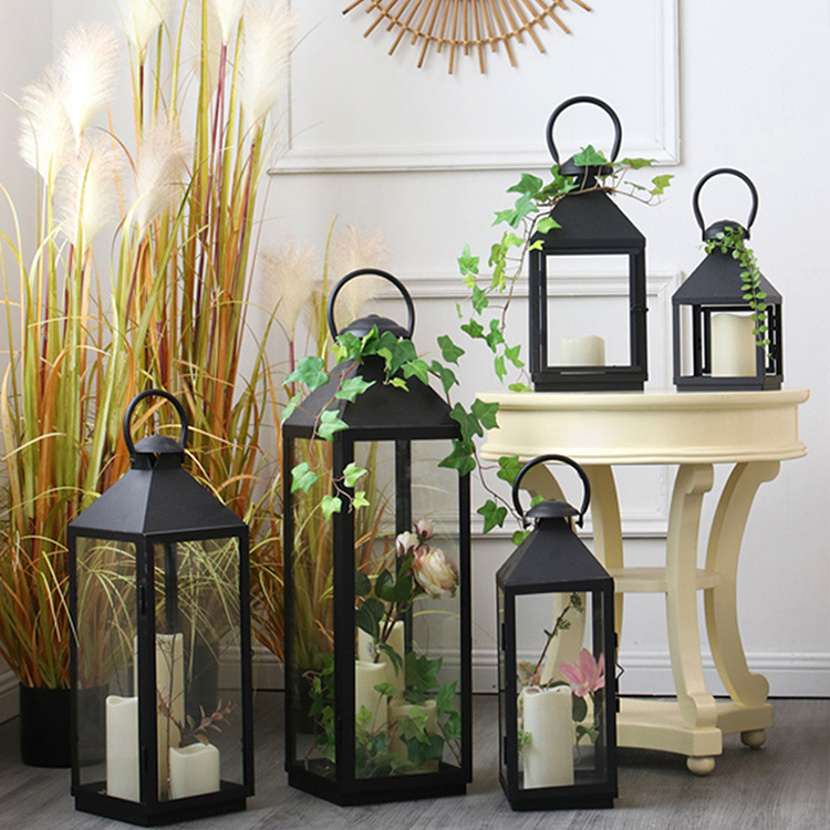 Black metal frame square decorative lanterns